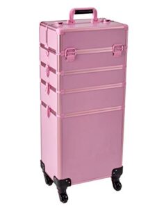 train case rolling 5-in-1 with nail polish holder portable makeup professional cosmetic organizer makeup traveling case trolley cart trunk