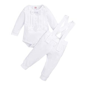 baby boys baptism christening suit outfit bow tie comeing home romper homewear playwear wedding tuxedo cake smash birthday wild one party fall set white-long sleeve 0-6 months