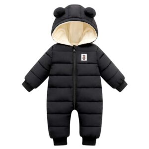 chaojiesi baby hoodie jacket infant newborn jumpsuit snow suit winter zip up long sleeve puffer one-piece coat black 0-6 months