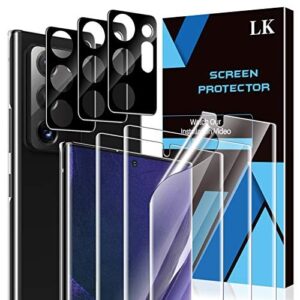 lk 2 pack for samsung galaxy note 20 ultra screen protector [not glass] with 2 pack camera lens protector, bubble free screen protector for note 20 ultra