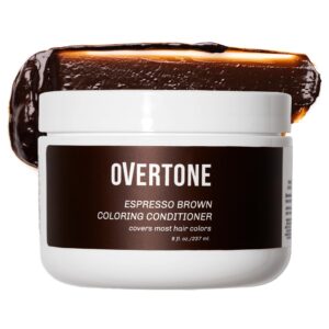 overtone haircare color depositing conditioner - 8 oz semi permanent hair color with shea butter & coconut oil - temporary hair color dye - vegan, cruelty-free - espresso brown.