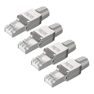 vcelink rj45 cat6a connectors tool-free reusable shielded ethernet termination plugs for 23awg sftp utp cable, 10g easy internet plug, fast field installation 4 pack