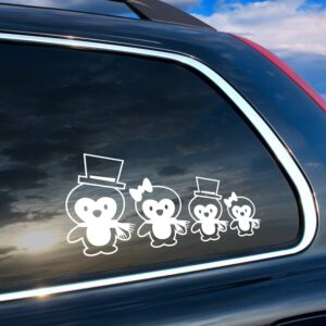 vinyl wall art decal - penguin family - 6" x 12.5" - trendy fun cute four little penguin shape design sticker for playroom daycare family cars minivan rear window car bumper decor (white)