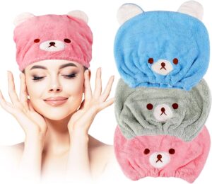 lamoutor 3pcs hair drying towel for kids girls soft absorbent kids dry hair cap kids hair towel wrap head towel wraps for kids