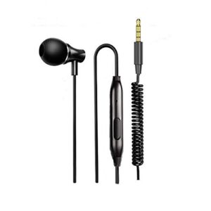 linhuipad k8 single side earphone in-ear stereo to mono earbud headphones,3.5mm plug metal noise isolating earplugs with mic,spring coil reinforced cord