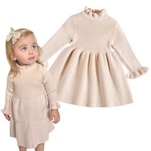 curipeer infant toddler girls sweater dresses long sleeve ribbed knit pullover ruffle cozy dress 4t