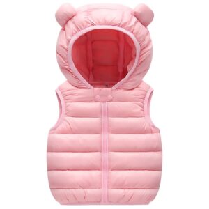 aiwuhe baby boys girls hooded puffer vest winter lightweight sleeveless bear ears zipper up jacket pink 90