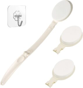 lfj lotion applicator with long curved handle for back,legs,feet self application of sunscreen, sunless self-tanning, skin cream, acne