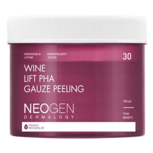 dermalogy by neogenlab wine lift pha gauze peeling pads (30 pads) - exfoliating & revitalizing & firming peeling pad with aha, bha, pha, lha & wine & peptide & collagen - korean skin care