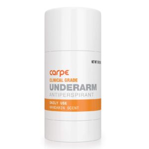 carpe clinical strength deodorant + antiperspirant - clinical grade solid stick - combat excessive underarm sweating + hyperhidrosis (mandarin scent)