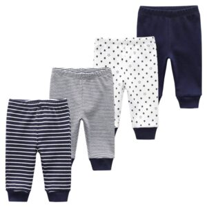 unisex newborn baby cotton 4-pack pants embroidery pringting casual leggings 0-24 months for boys and girls darkblue