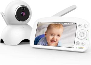 baby monitor, 5.5" 720p hd display video baby monitor with camera and audio, 5000mah battery, remote pan&tilt&zoom, two-way talk,temperature monitor, night vision, lullaby player, 960ft range