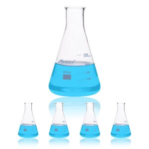 maccx 8.5oz(250ml) narrow-mouth sturdy glass erlenmeyer flask, 3.3 borosilicate with printed graduation, pack of 4, efn250-004