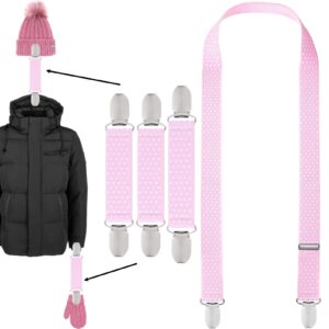 zkptops 4pcs winter elastic mitten clips beanie caps hat clips for kids toddlers babies adults children women strong stainless steel gloves clips bulk for school, snow and cold winter days, pink