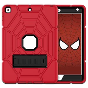 zonefoker for ipad 9th generation case, for 8th/7th generation case 10.2 inch 2021/2020/2019, heavy duty strudy shockproof 3-layer rugged cover with stand for kids boys (red+black)