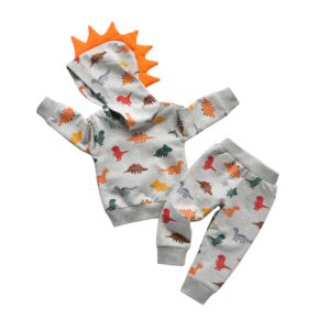 toddler infant baby boy clothes colored dinosaurs long sleeve hoodie tops sweatsuit pants outfit set (12-18 months)