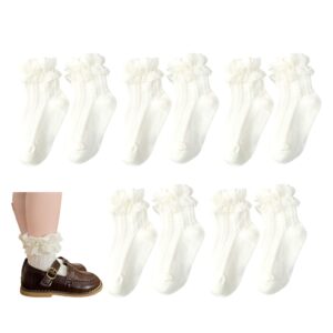 5 pairs baby girls ruffle socks white kids toddler frilly lace ruffle dress cotton socks 2-3t