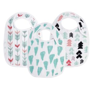 snap muslin bibs for boys & girls, 3-pack baby bibs for infants, newborns and toddlers, 100% cotton muslin absorbent & soft layers, adjustable snaps, machine washable, “simple joy”