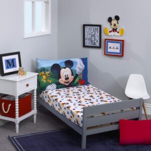 disney mickey mouse - blue, red, yellow 2 piece toddler sheet set with fitted crib sheet and pillowcase