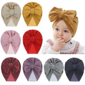 insowni 8 pack super soft velvet solid nursery hospital turban hat cap beanie bonnet with big bow for baby girls toddlers newborns infants