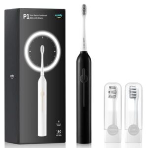 usmile sonic electric toothbrush for adults, usb rechargeable with 2 brush heads, powered whitening toothbrush with smart timer, 4-hour fast charge for 180 days use, p1 black