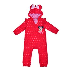 disney minnie mouse baby girls coverall hooded romper for newborn and infants