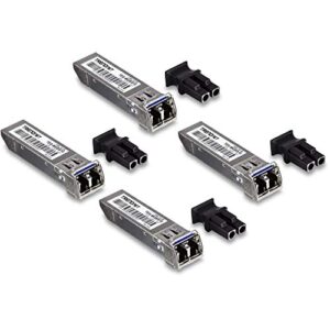 trendnet sfp single-mode lc module 4-pack, teg-mgbs10/4, for single mode fiber, distances up to 10km(6.2 miles), gigabit sfp, supports up to 1.25gbps, ieee 802.3z gigabit ethernet, lifetime protection