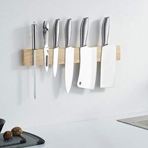 miaohui wood magnetic knife strip, kitchen magnet knife holder for wall, magnetic knife bar with multipurpose use as knife rack, kitchen utensil holder and organizer (15.7 inches)