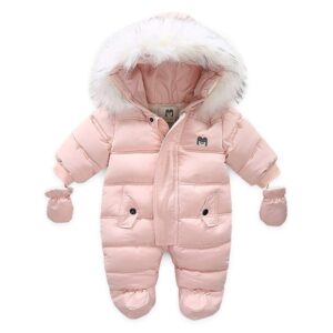 pudcoco toddler baby girls boys zipper down jumpsuits with gloves, winter snowsuit coat romper jumpsuit outfits (d pink cotton jacket + gloves, 6-9m)