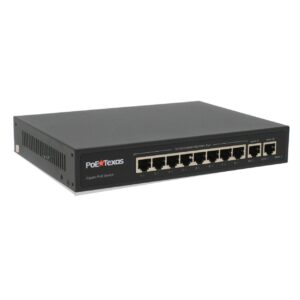 poe texas 8 port poe switch - 802.3af/at power over ethernet with 8 poe+ ports, 2 lan uplink, vlan & extender - 120w high speed unmanaged wired network switch - security camera, video & more