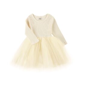 toddler baby girls winter dress tutu dresses long sleeve infant children clothes for 1-5years (beige, 4-5t)