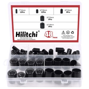 hilitchi 48 pcs black vinyl flexible pipe post bolt screw rubber thread protector cover pipe post rubber end caps(1/4inch to 1 1/2inch)