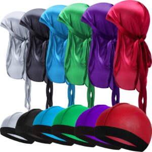 12 pieces kids satin silk durag with wave caps set unisex baby durags 360 wave wide strap headwraps long tail turban beanies