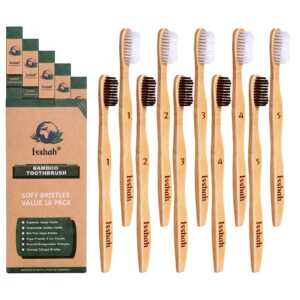 isshah soft bristles bamboo toothbrushes, black and white, pack of 10