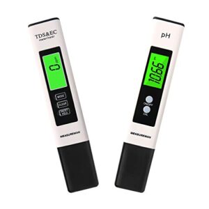 measureman ph meter and tds meter combo，0-14 ph value, 0.01 resolution tds meter, ec meter & temperature meter 3 in 1, accuracy ± 2%, 32.0-176.0°f green backlight meter"