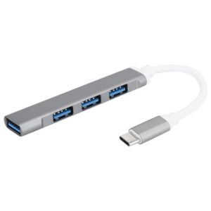 extender dock adapter type-c to 4-port usb 3.0 hub aluminum alloy docking station compact size long service life(gray)