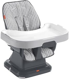 fisher-price baby to toddler high chair spacesaver simple clean portable dining seat & booster with washable deep tray & liner, pencil strokes