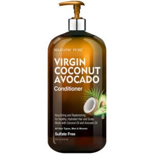 majestic pure avocado coconut conditioner - vitamin enriched gentle hair conditioner formula nourishes dry & damaged hair - for daily use, sulfate free, for all hair types- 16 fl. oz.