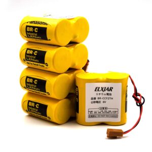 (5-pack) br-ccf2th 6v lithium replacement battery for fanuc oi mate model-d, panasonic controls, plc computer ge fanuc a06 series a98l-0001-0902, br-ccf2te cnc coaster (cutler hammer), brown connector