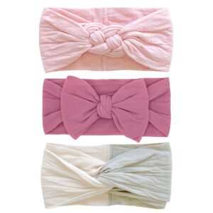 baby bling bows newborn to toddlers hair bow - three amigas headbands hair accessories little girls, one size (3 pack - 3 pack - mauve, rose quartz, oatmeal mushroom)