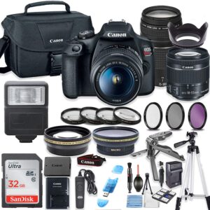 canon eos rebel t7 camera w/canon ef-s 18-55mm is ii lens & 75-300mm f/4-5.6 iii lens + 32gb sandisk memory + canon case + high speed slave flash + commander optics accessory bundle