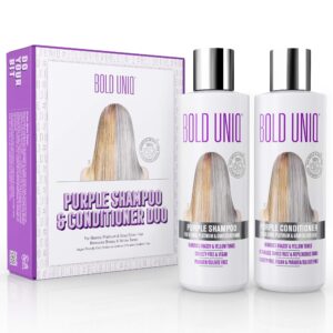 bold uniq purple toning shampoo & conditioner set - for blonde, platinum, ash, bleached, grey, ash & silver hair - eliminates brassy, yellow tones - vegan, paraben & sulphate free - 8 fl oz each