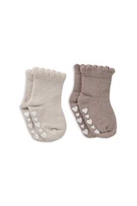 barefoot dreams cozychic infant ruffled sock set-2, sand dune/faded rose, 6-12m