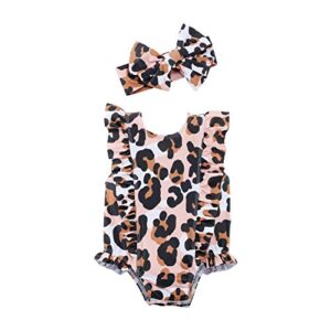 mud pie baby girls leopard swimsuit and headband, pink, 12-18 months us