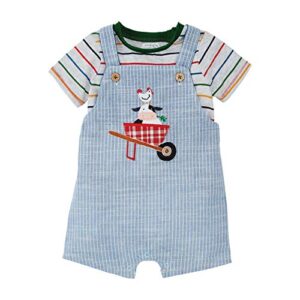 mud pie baby boys' cow ticking overall set, blue, 6-9 months