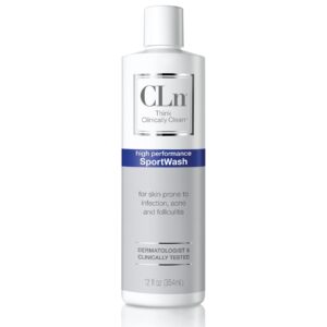 cln® sportwash – high-performance sport body wash, for men & women prone to body odor, foot odor, ringworm, folliculitis, & back acne, fragrance-free & paraben-free, 12 fl. oz.