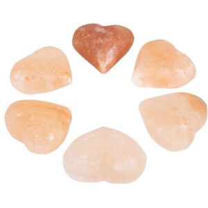 pure himalayan salt works heart massage stone, pink crystal hand-carved stone for massage therapy, deodorant and salt and sugar scrubs, 2.75” w x 3” h x 1.5” d (pack of 6)