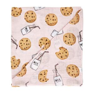 mud pie muslin swaddle, milk and cookies (pink)