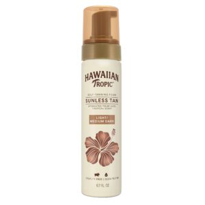 hawaiian tropic sunless tan light/medium self-tanning foam, 6.7oz | self tanner light, self tanner medium, sunless tanner, sunless tanning foam, 6.7oz