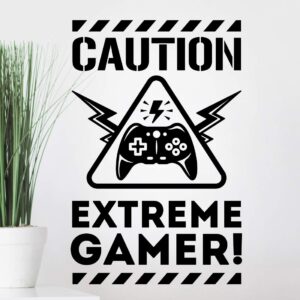 caution extreme gamer wall sticker boys bedroom decor gaming wall art kids room decorations stickers teen gamers boy posters boy decal teenage decoration vinyl home mural funny game rooms design black